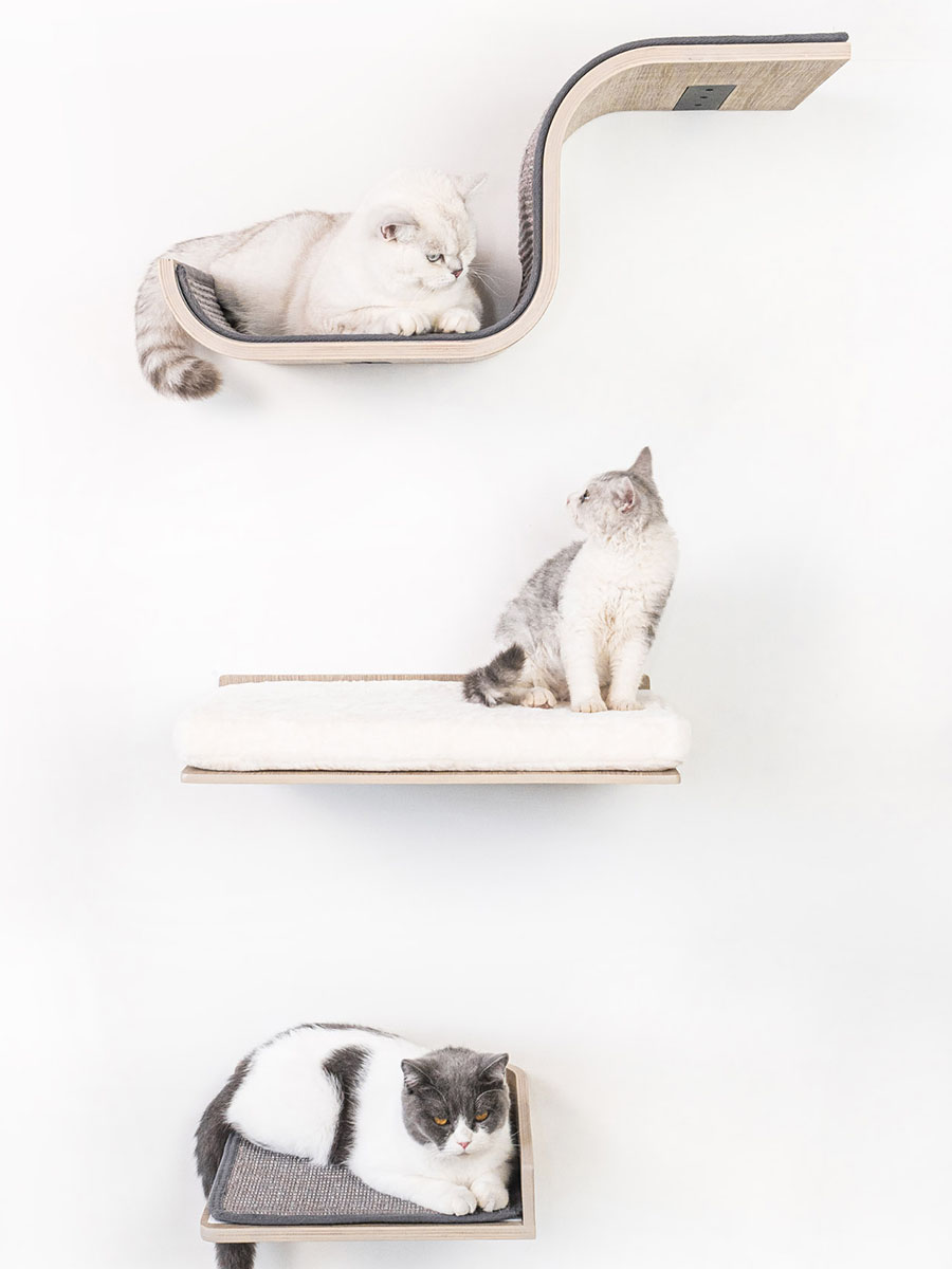 Cat Shelves Relax 50 - Old Grey - wall mounting - design - Petrebels