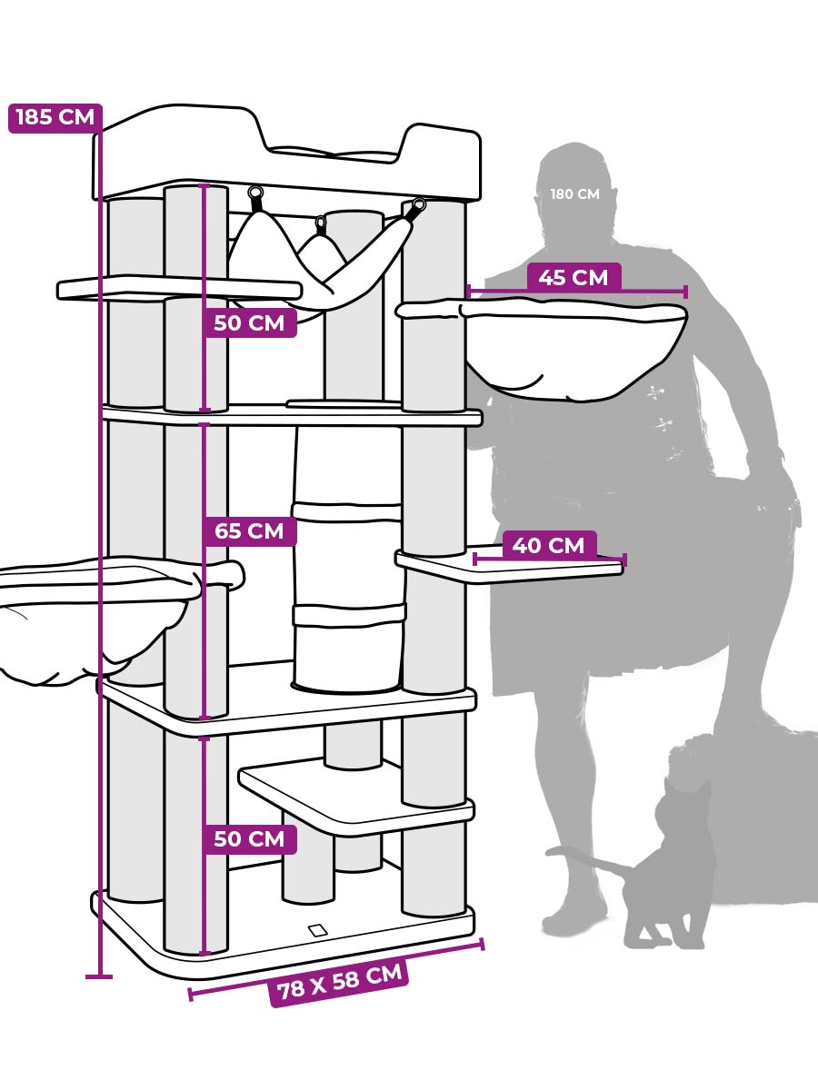 Cat tree Panorama 185 - Pepper - 12 and 15 cm post - XXL - for multiple ...