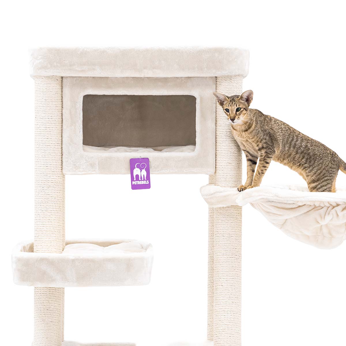 Cat Tree Mansion 150 - Cream - 9cm Post - with hammock - Petrebels