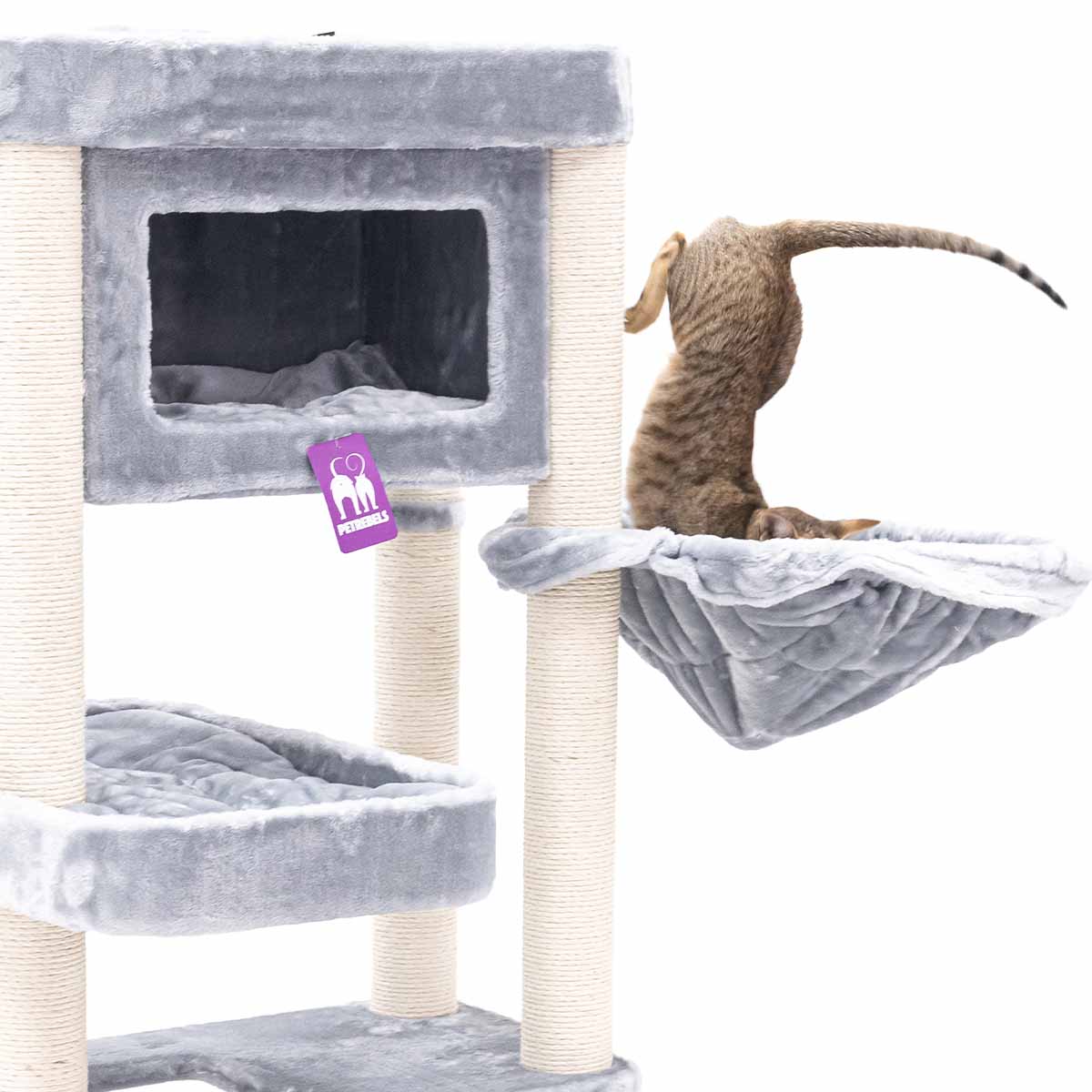 Cat Tree Mansion 150 - Grey - 9cm Post - with hammock - Petrebels