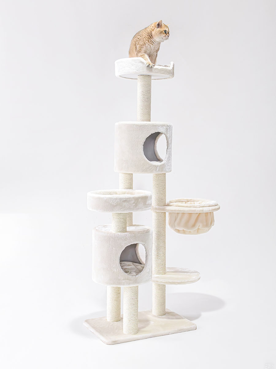 Cat Tree Residence 165 - Cream - 9cm Post - with hammock - Petrebels
