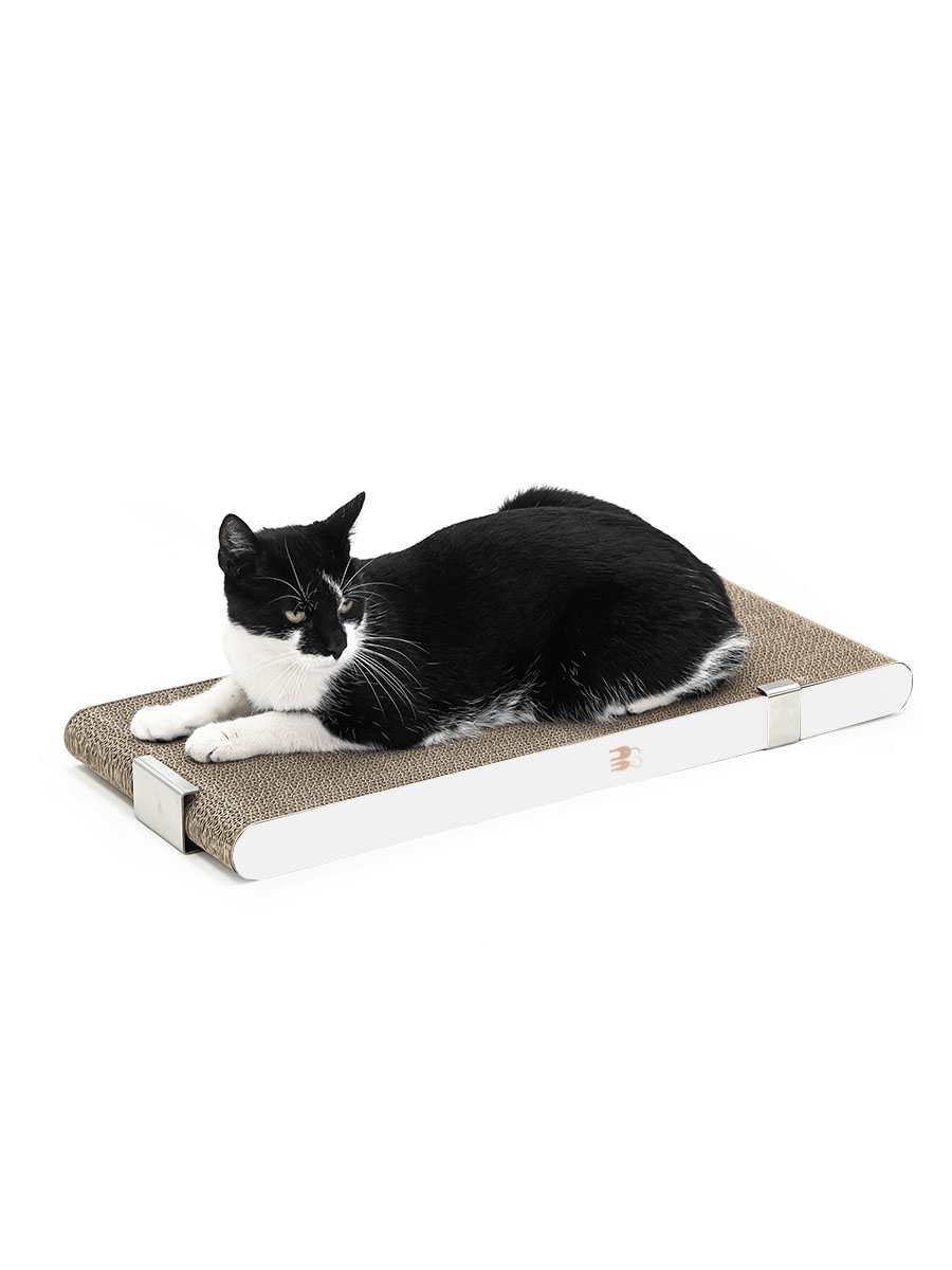 Cardboard cat scratching post Milo 63 - White - Recycled cardboard ...
