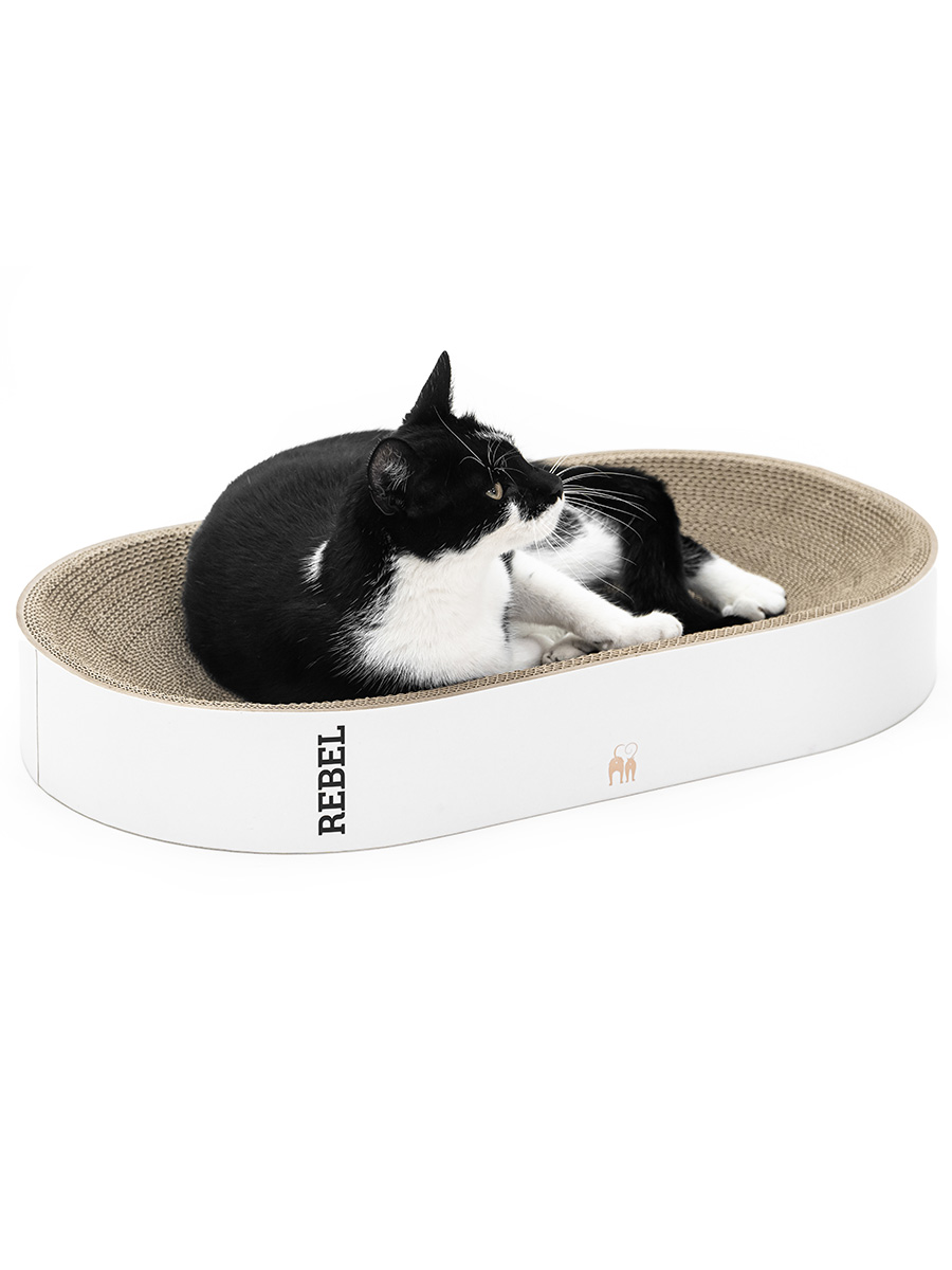 Cardboard cat scratching post Oliver 61 - White - Recycled cardboard ...